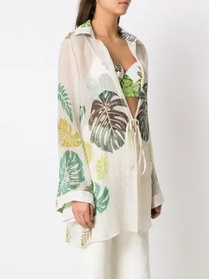 AMIR SLAMA Palm Leaf Print Beach Shirt
