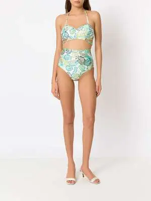 AMIR SLAMA Palm Leaf Print Bikini - Green