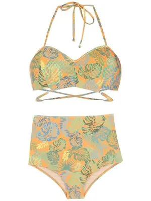 AMIR SLAMA Palm Leaf Print Bikini - Orange
