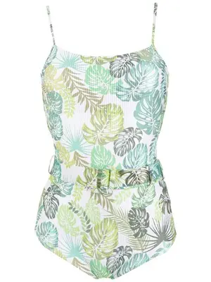 AMIR SLAMA Palm Leaf Print Swimsuit - Green