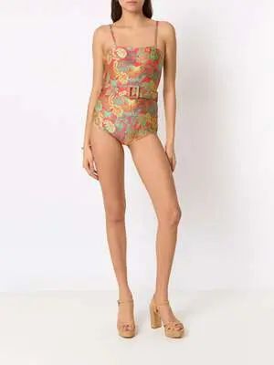 AMIR SLAMA Palm Leaf Print Swimsuit