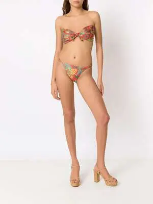 AMIR SLAMA Palm Leaf Print Bandeau Bikini