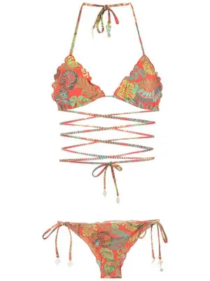 AMIR SLAMA Palm Leaf Print Bikini - Red