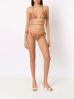AMIR SLAMA Palm Leaf Print Bikini - Red