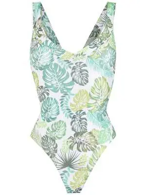AMIR SLAMA Palm Leaf Print Swimsuit - Green