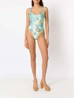 AMIR SLAMA Palm Leaf Print Swimsuit