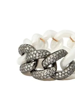 Shay 18k Gold Diamond Curb-link Ring - White Ceramic/white Diamond