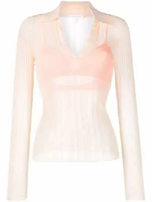 Patrizia Pepe Semi-sheer Ribbed Polo Shirt