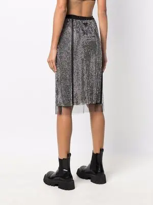 Prada Crystal-embellished Satin-trim Skirt