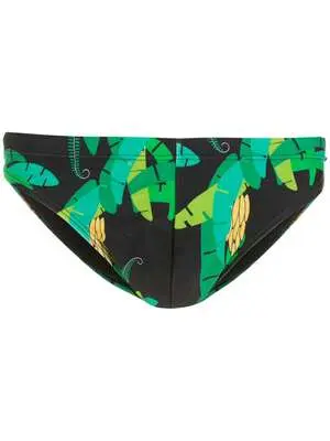 AMIR SLAMA Leaf-print Swimming Trunks - Black
