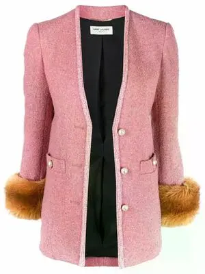 Saint Laurent Faux Fur Detail Fitted Jacket - Pink