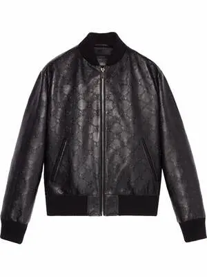 Gucci Gg-debossed Leather Jacket
