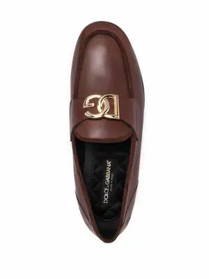 Dolce & Gabbana Interlocking Dg-plaque Loafers - Brown