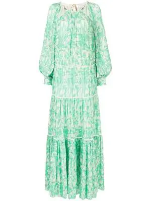 Simkhai Long Puff Sleeve Floral Print Maxi Dress