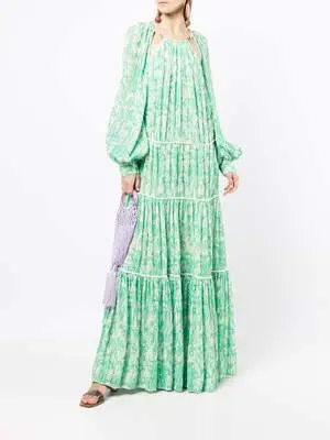 Simkhai Long Puff Sleeve Floral Print Maxi Dress