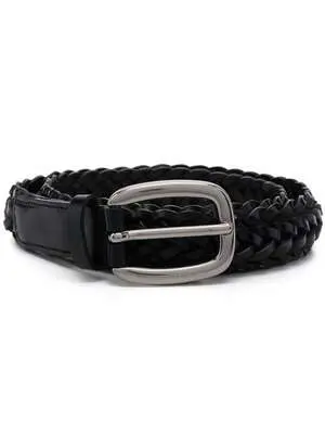 GOLDEN GOOSE Interwoven Leather Buckle Belt - Black