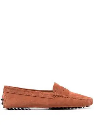 TOD'S Almond Toe Suede Loafers - Orange