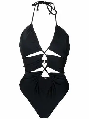 NOIRE SWIMWEAR Cut-out Halterneck Swimsuit - Black