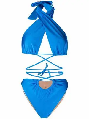 NOIRE SWIMWEAR Lattice-strap Halterneck Swimsuit - Blue