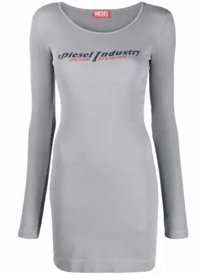 DIESEL® Logo Print Ribbed Sweater Dress