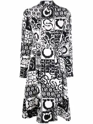 FERRAGAMO Gancini Print Silk Shirt Dress