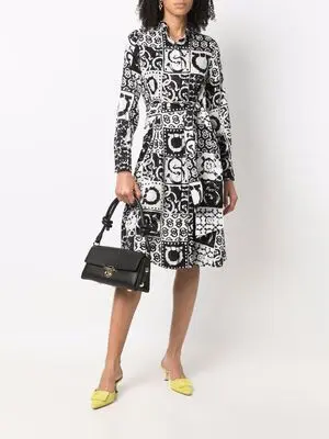 FERRAGAMO Gancini Print Silk Shirt Dress