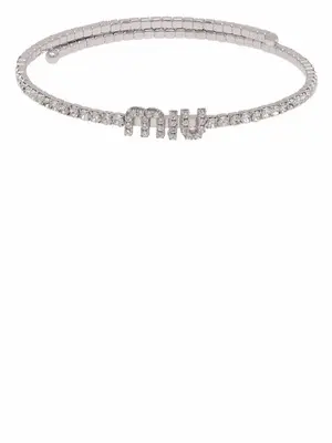 Miu Miu Crystal-embellished Logo Necklace - Silver