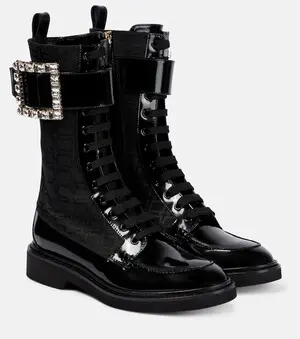 ROGER VIVIER Viv' Rangers Strass Ankle Boots - Black