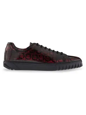 FERRAGAMO Men's Cube Gancini Leather Sneakers - Rouge  - Rouge