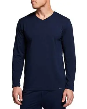 Hanro Men's Casuals V-neck Long-sleeve T-shirt Navy