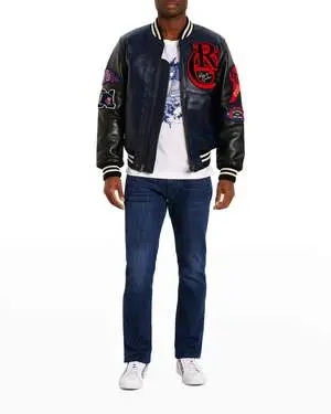 Robert Graham Men's The Letterman Leather Jacket - Blue