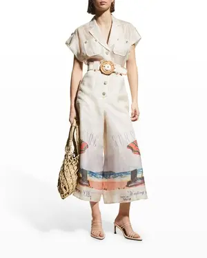 Zimmermann Postcard Belted Jumpsuit - Seaside Print