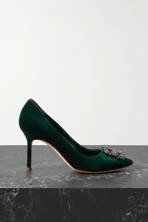Manolo Blahnik Hangisi 90 Crystal-embellished Velvet Pumps