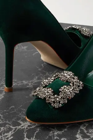 Manolo Blahnik Hangisi 90 Crystal-embellished Velvet Pumps