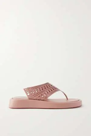 Alaïa Neutral Laser-cut Leather Platform Sandals Neutral