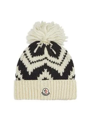 Moncler Intarsia Knit Pom-Pom Hat - White