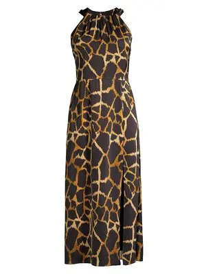 MILLY Women's Mia Giraffe Print Midi-Dress - Black Multi - Size 8 - Black Multi  - Black Multi