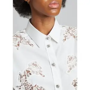 Dolce & Gabbana Lace Insert Poplin Shirt W/ Crystal Buttons