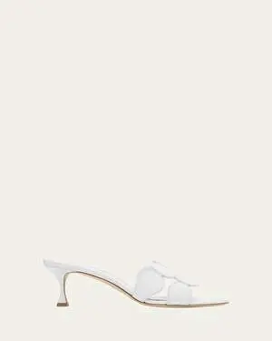 Manolo Blahnik Haribalmu Leather Slide Sandals - White