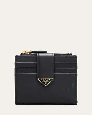 Prada Small Leather Wallet With Triangle Snap - Nero