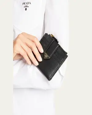 Prada Small Leather Wallet With Triangle Snap