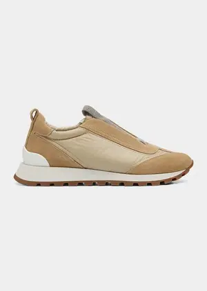 Brunello Cucinelli Mixed Leather Runner Sneakers Beige