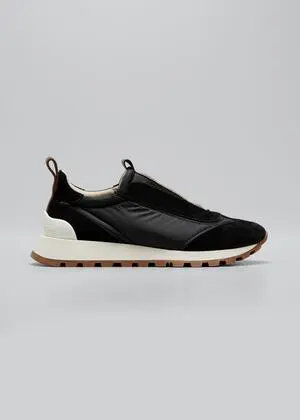 Brunello Cucinelli Mixed Leather Runner Sneakers C101 Black