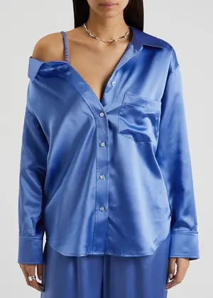 Alexander Wang Blue Off-the-shoulder Silk Shirt
