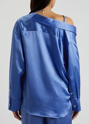 Alexander Wang Blue Off-the-shoulder Silk Shirt