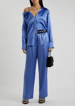 Alexander Wang Blue Off-the-shoulder Silk Shirt