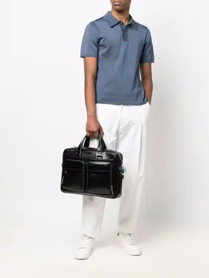 PIQUADRO Contrast-stitching Leather Work Bag