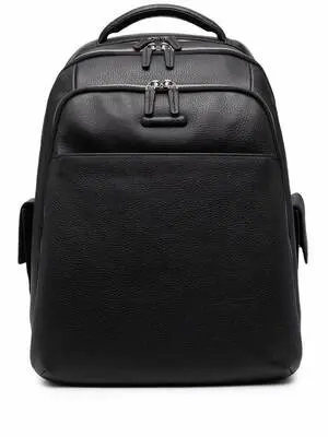 PIQUADRO Leather Zipped Backpack - Black