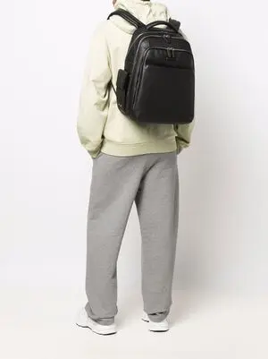PIQUADRO Leather Zipped Backpack - Black