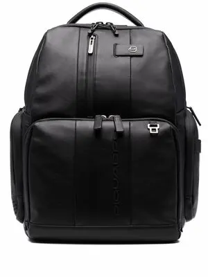 PIQUADRO Logo-embossed Leather Backpack - Black